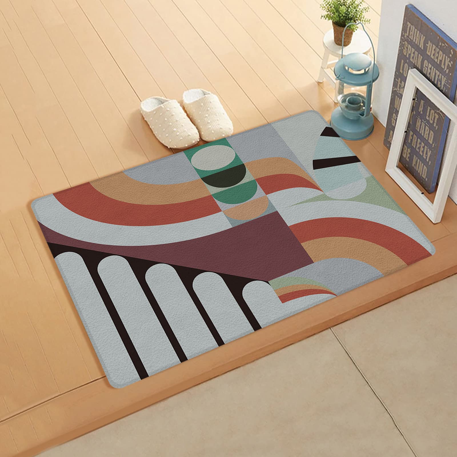 Geometric Abstract Antifatigue Kitchen Bath Door Mat Cushioned Runner Rug,Washable Welcome Floor Sink Mat,Rertro Middle Century Multi Colored Geometric Waterproof Comfort Standing Doormat,24"x36"