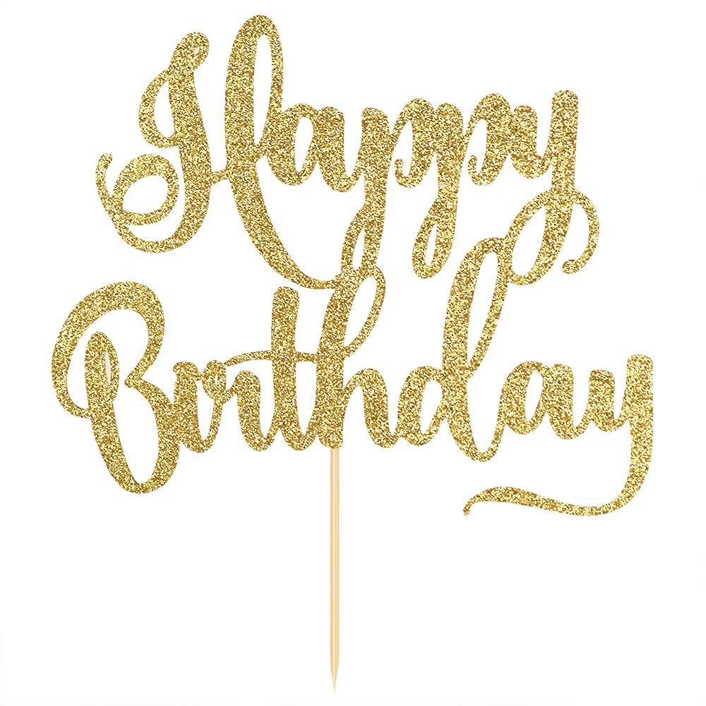 happy birthday Cake Topper, Happy Birthday Cake Bunting Decor,Birthday Party Decoration Supplies,Photo Booth Props (Gold)