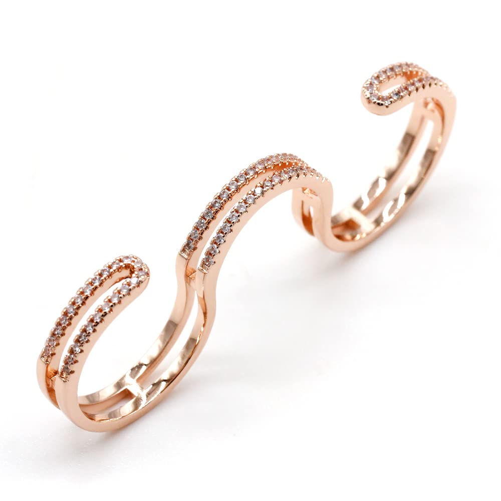Exquisite micro-inlaid three-finger women's ring Adjustable size ring with AAA cubic zirconia classic women's finger ring, ins trendy and cool niche design, cool style, Metal, zircon