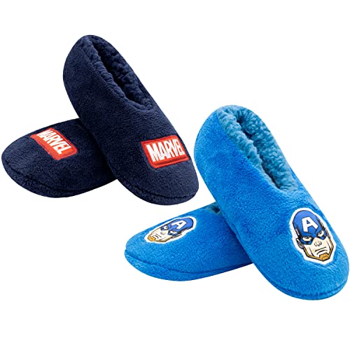 Marvel Socks and House Slippers, Captain America Fuzzy Baba House Slipper Socks for Kids, Grippers, 2-Pack Kids Fuzzy Socks