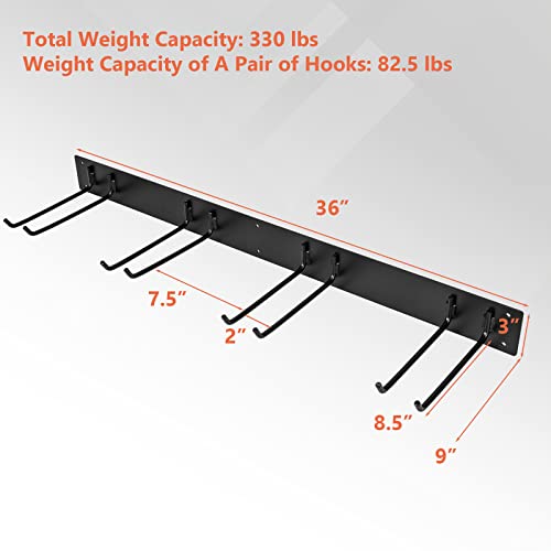 Goplus Garden Tool Organizer, Wall-Mounted Garage Tool Storage Rack with 8 Hooks, 36 Inch Yard Lawn Tool Hanger, Heavy Duty Metal Utility Rack for Shovel, Broom, Rake, Mop, Max Load 330 LBS
