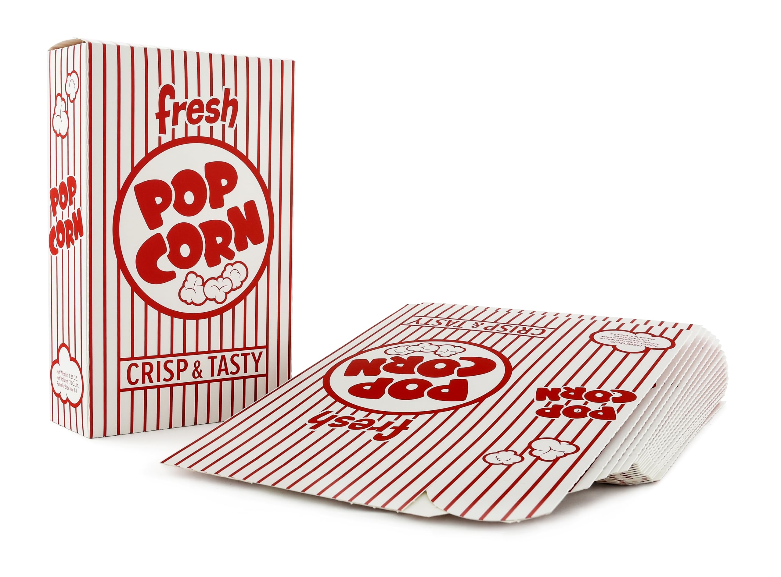 Snappy 3J Red and White Close Top Popcorn Boxes, 1.25 Oz, 25 Count