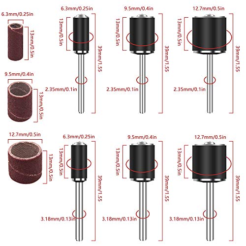 KALIM 132Pcs Sanding Drum Set, 120 Grit Sanding Sleeves with Drum Mandrels, 40Pcs Each Size Drum Sander for Dremel Rotary Tool - 1/4'', 3/8'', 1/2''