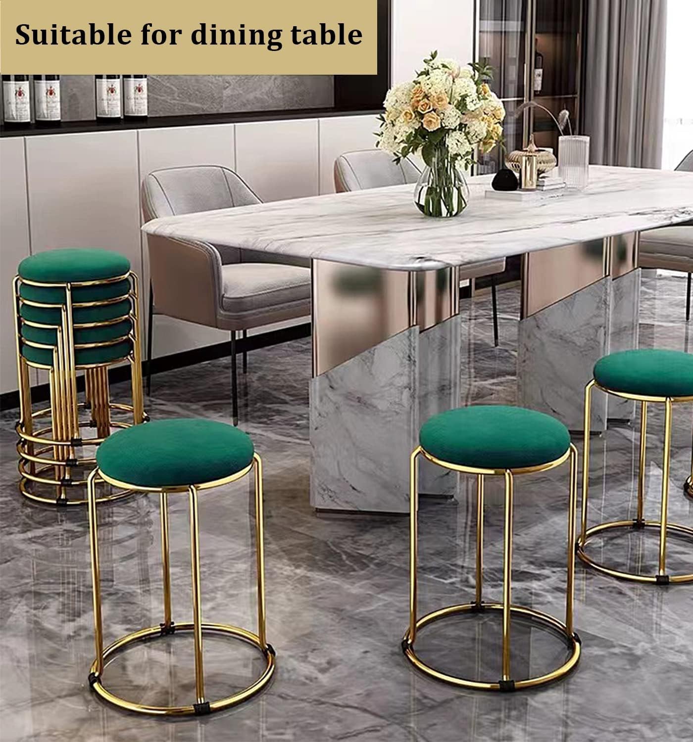 MOGUOBIN Velvet Bar Stool Backless Bar Stools salon backless bar stools Counter Stools Vanity Stools Stackable Round Chairs gold bar stool Dining Chairs Set of 5 Pack/18.1"(H)for Kitchen,Salon,Seminar