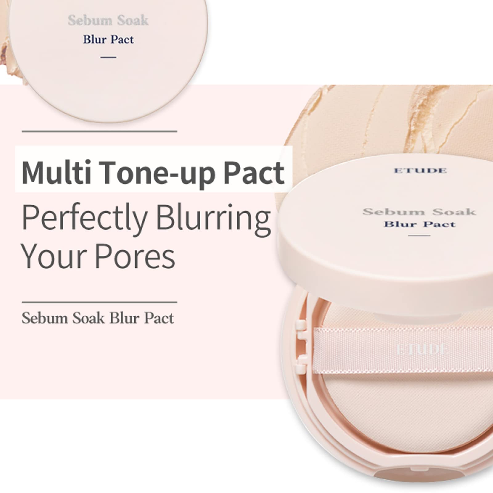 ETUDE Sebum Soak Blur Pact | Control shine and stay flawless with pore blurring powder | smooth, softened skin