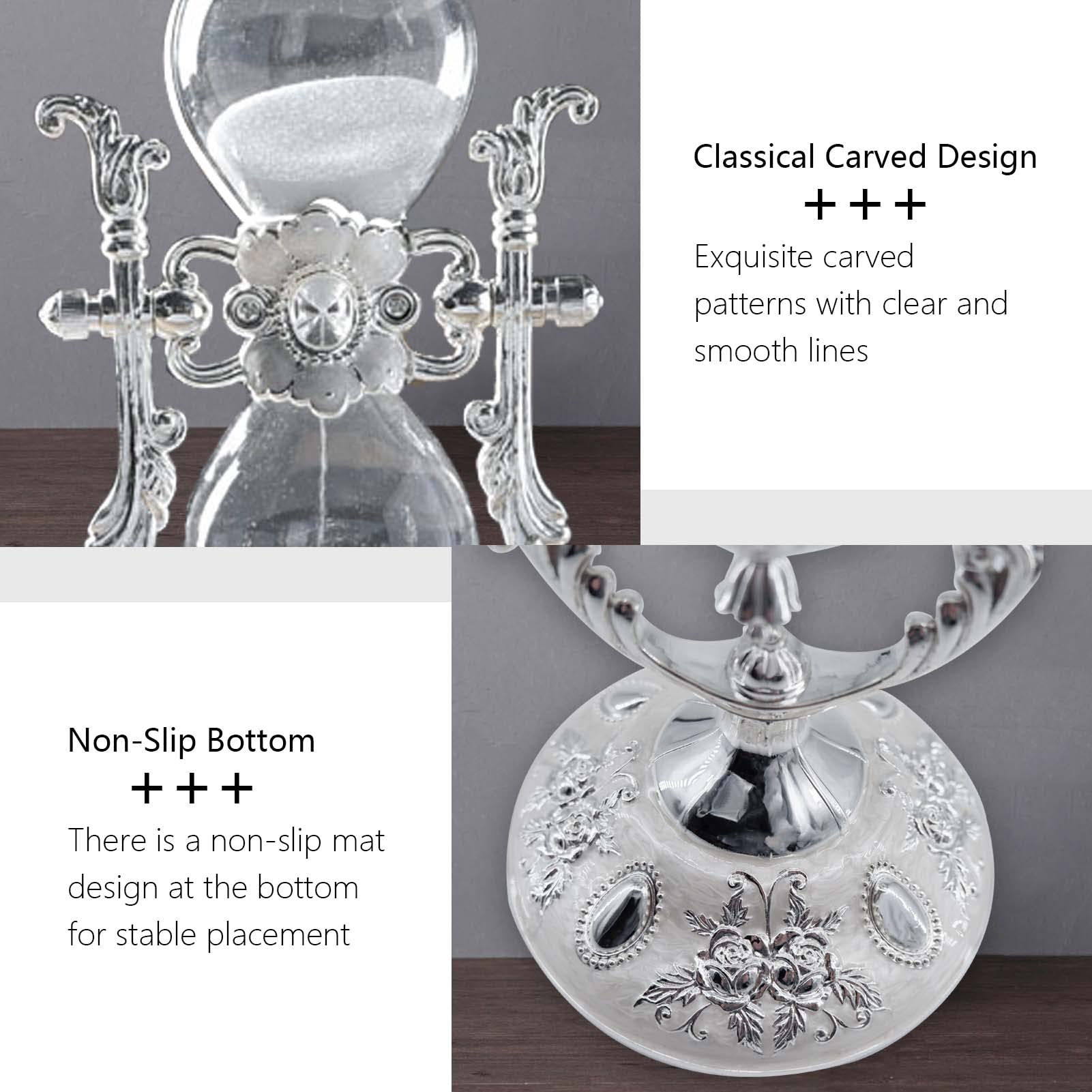 Hourglass Sand Timer Decorative,360° Rotating Metal White Sand Watch 30 Min,Antique Hour Glass Decor for Office Desk- Crafts,Gifts(B)
