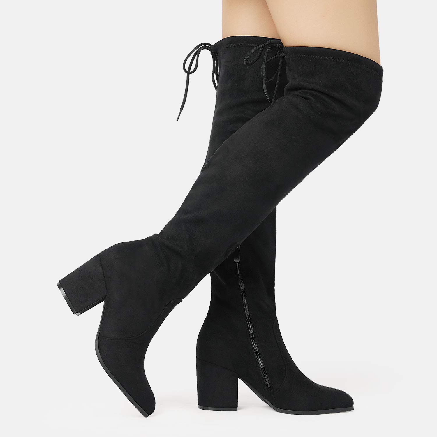 DREAM PAIRS Women's Black Thigh High Boots Over The Knee Stretch Suede Cute Block Heel Fashion Long Boots Size 8.5 M US Gracie-2