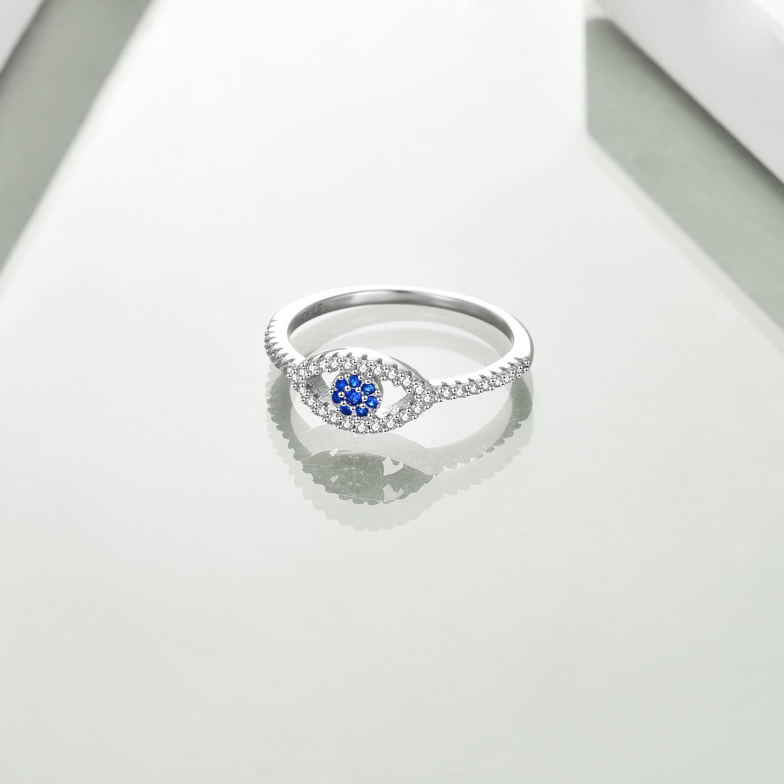 EXRANQO Evil Eye Rings 925 Sterling Silver Evil Eye Jewelry for Women (SIZE9)