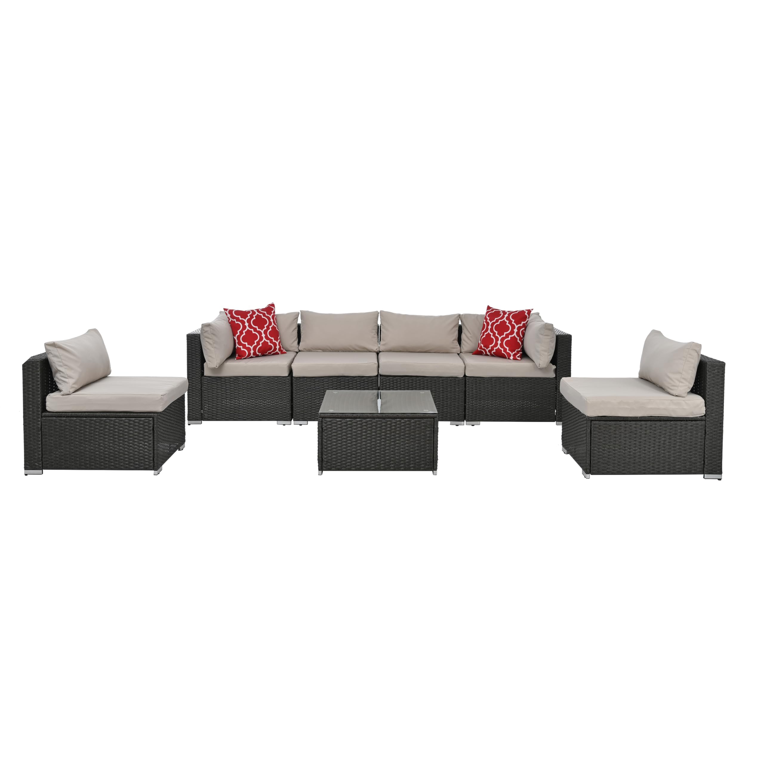 Morhome 6 Piece Patio Furniture Set Rattan Outdoor Sectional Conversation Sets, Dining Table Chair with Bench and Cushions for Backyard, Pool, Lawn