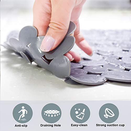 SONGZIMING Pebble Bath Mat 35x16 Inches for Bathtub to Non Slip in Shower with Drain Holes, Suction Cups (Grey)