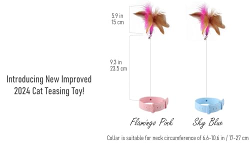 KOTYA Cat Teasing Wand Silicone Collar Hands Free Toy with Bell and Feathers (Sky Blue)