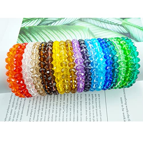 Hrwzs 18 Pcs 8mm Glass Bead Stretch Bracelets for Women, Multicolor Crystal Handmade Stackable Faceted Versatile Stackable Shiny Bead Bracelets Set