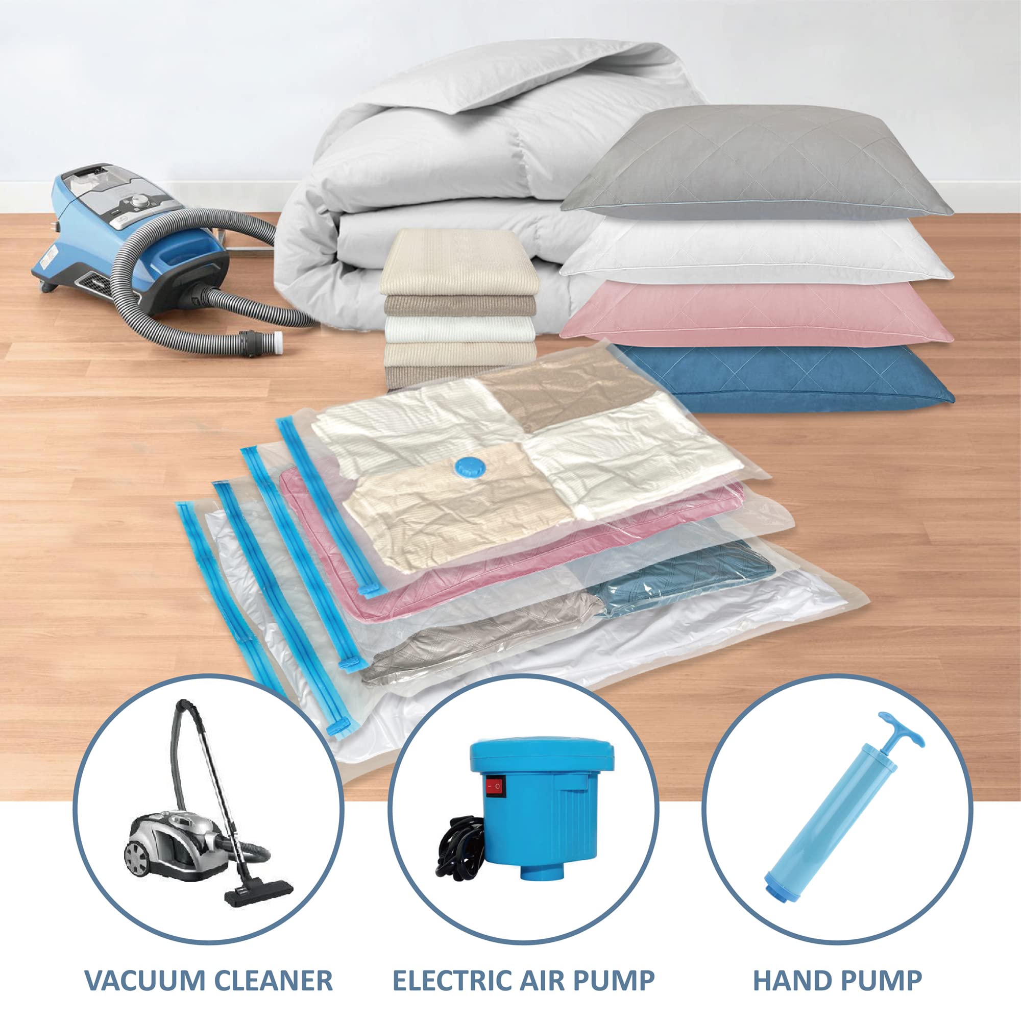 RoomiPro Space Saver Vacuum Storage Bags, 8 Medium Vacuum Sealer Bags with Pump, Storage Vacuum Sealed Bags for Clothing, Comforters, Blanket Storage, Bedding