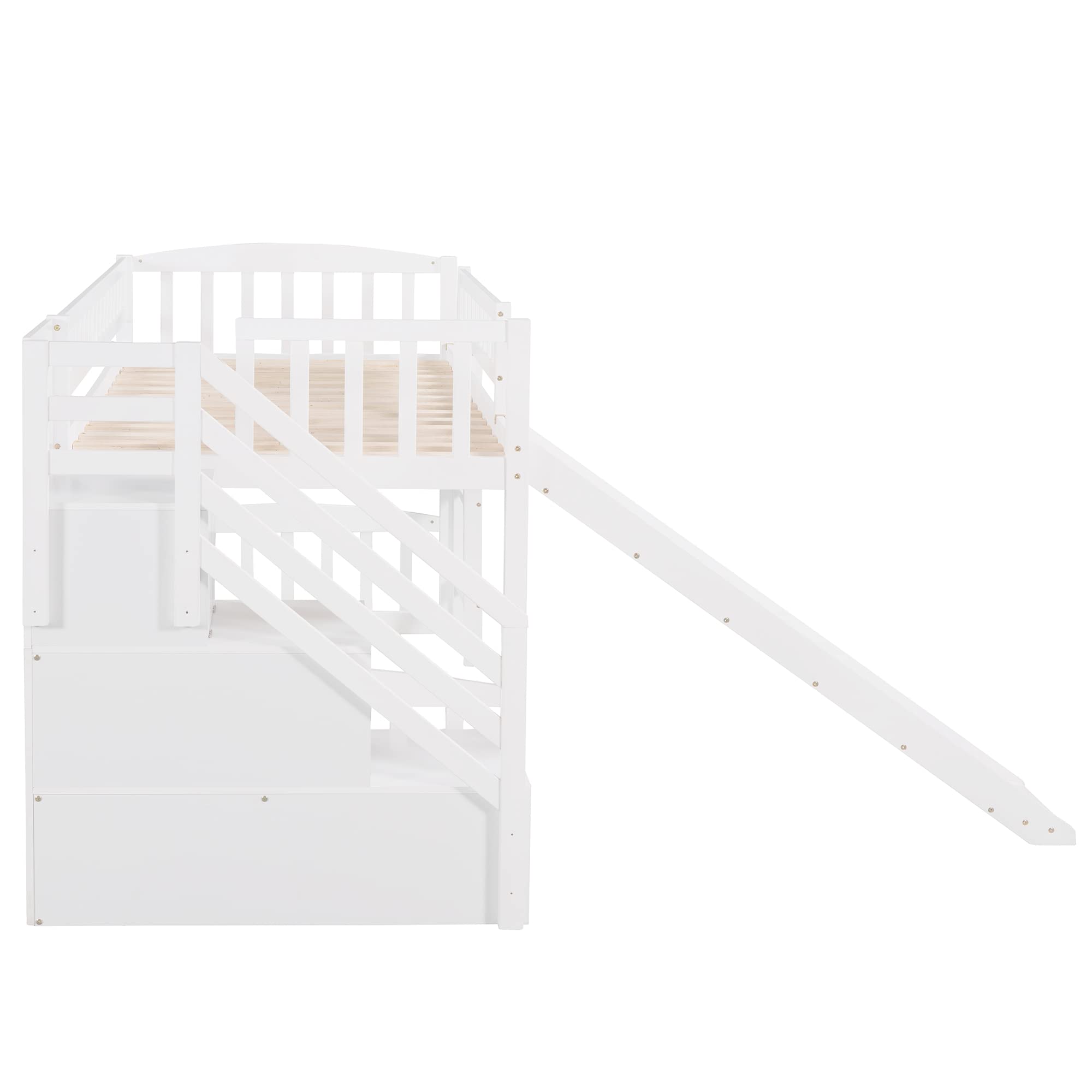 Merax Wooden Twin Size Loft Bed Bedframe with Two Drawers,Convertible Slide and Ladder for Boys and Girls