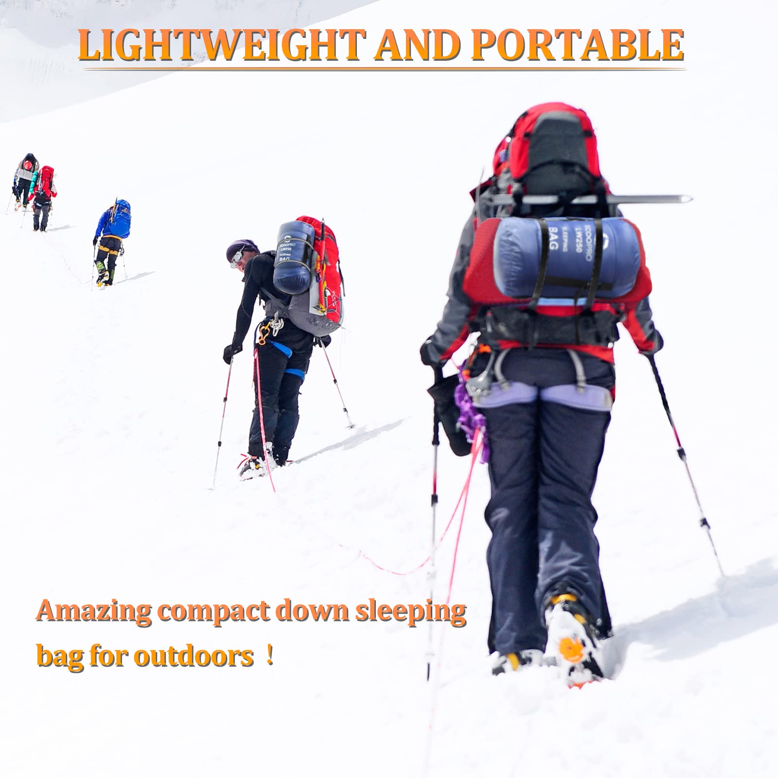 ECOOPRO Down Sleeping Bag, 32 Degree F 800 Fill Power Cold Weather - Ultralight Compact Portable Waterproof Camping Sleeping Bag with Compression Sack for Adults, Teen, Kids