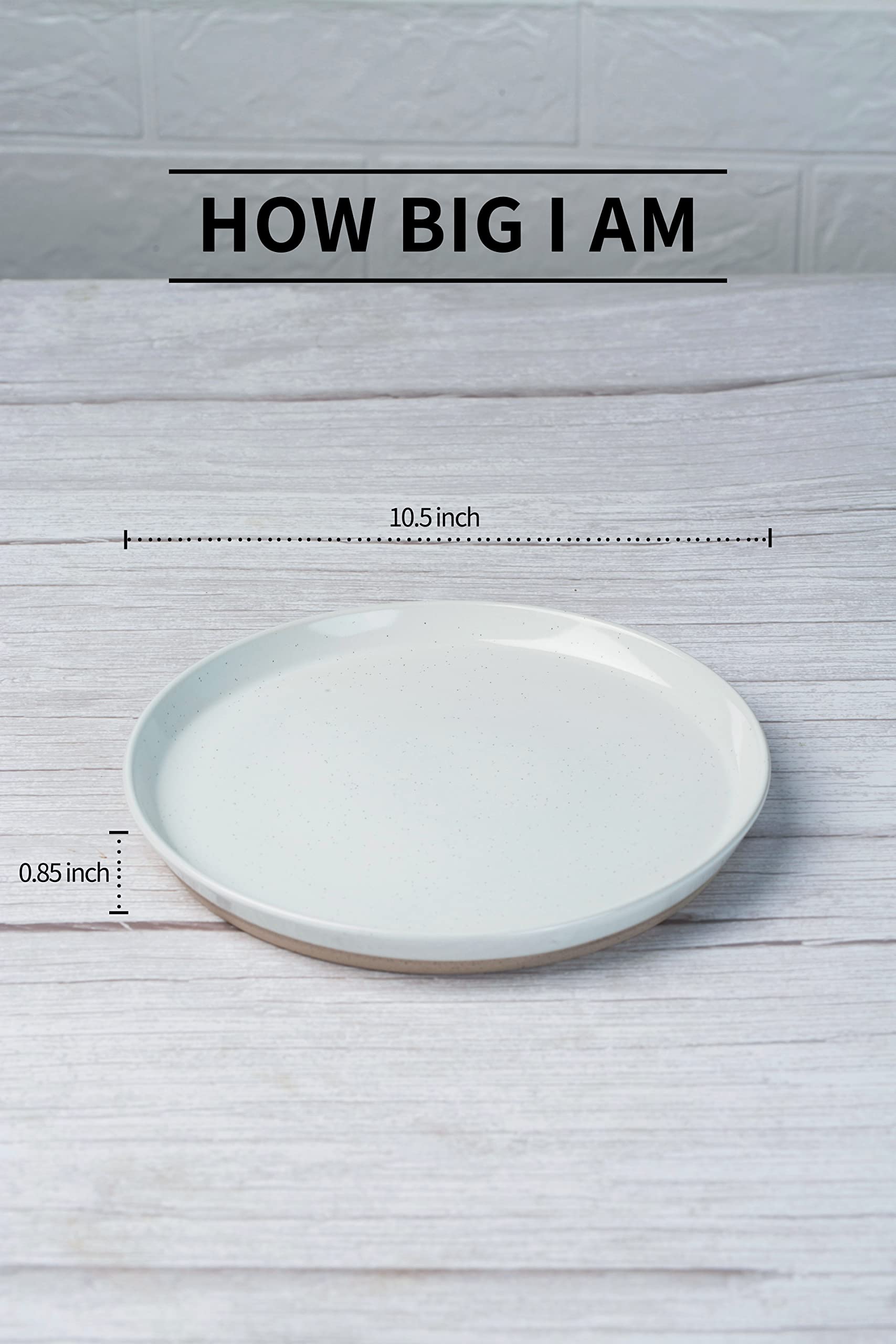 famiware Saturn 6 Pieces Dinner Plates, 10.5 inch Plate Set, Scratch Resistant, Stoneware Dinnerware, Kitchen Modern Rustic Serving Dishes, White