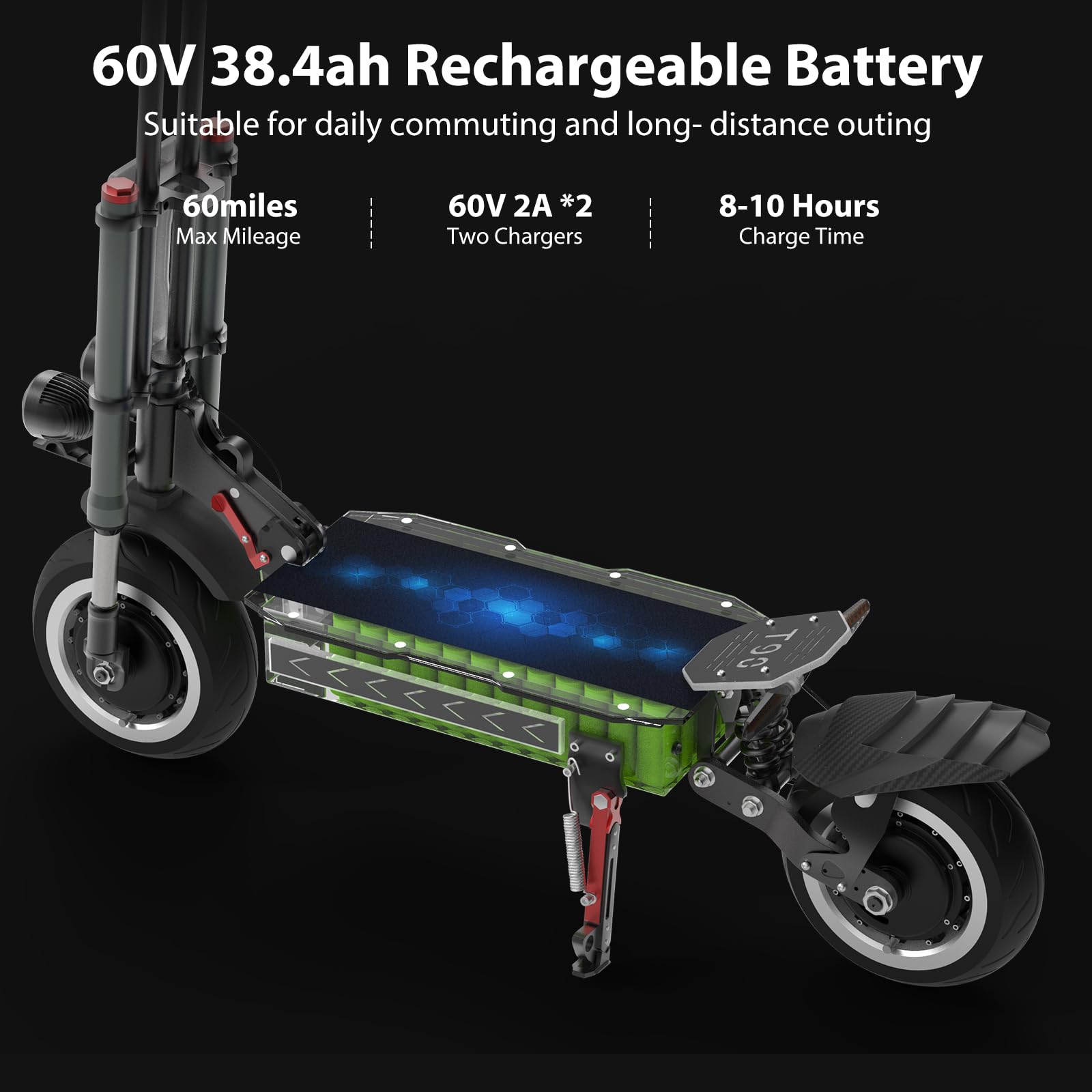 Electric Scooter for Adults, E Kick Scooter with 5600W Powerful Dual Motor, 60 Miles Travel Range, 60V 38.4AH Battery, Max Speed 50Mph, 12" Vacuum Tire Foldable Escooters (T90)