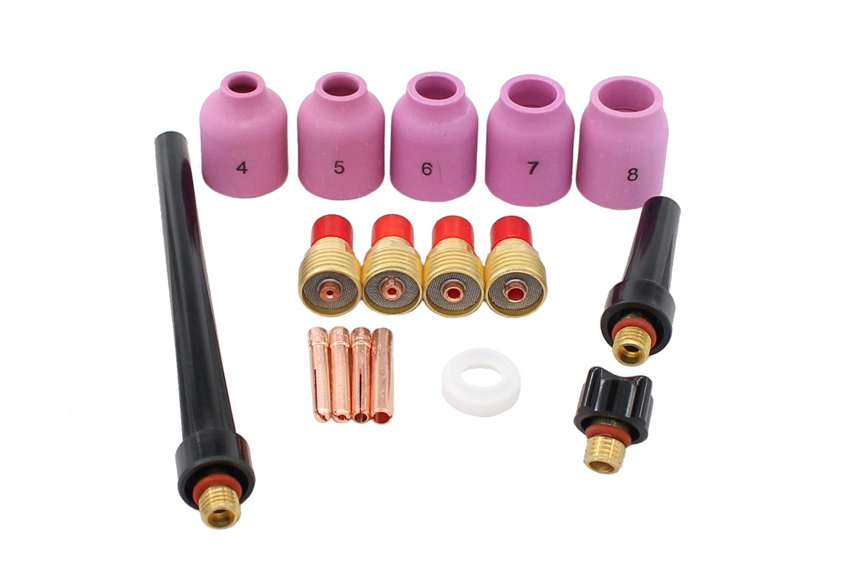 XtremeAmazing TIG Welding Torch Consumables Cup Gas Lens and Collet Gasket Back Cap Kit for WP 9 20 25 T32 1/16 3/32 1/8 Set of 17