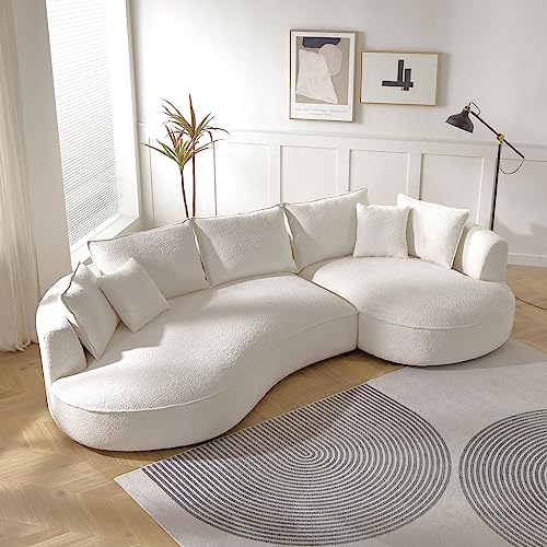 Left-Facing Cloud Curved Sofa Boucle Sectional Couch with Extra Wide Chaise Lounge and Pillows, Luxury Minimalist L-Shaped Leisure SofĂĄ, 6-Seat Oversized Sofa&Couches for Living Room Apartment