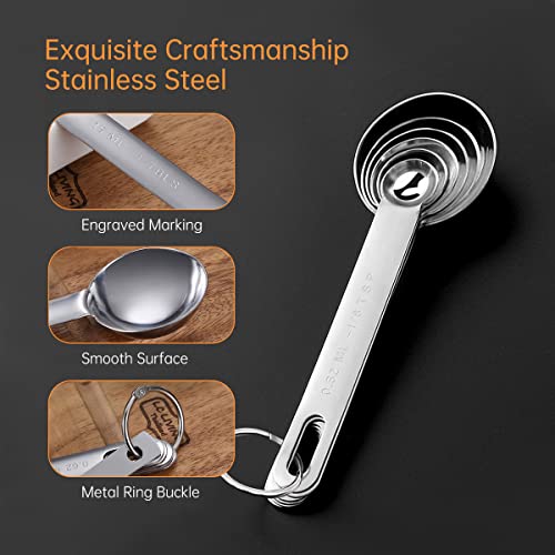 OWOXER Measuring Spoons Set of 7, Premium Heavy Duty 18/8 Stainless Steel Measuring Spoons Cups Set