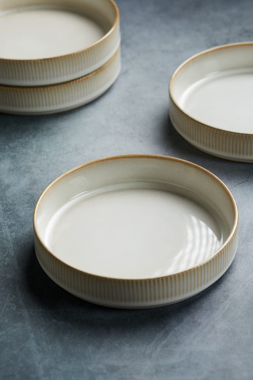 famiware Star 7.5" Pasta Bowls Set, Salad Bowl Set of 4, Double Reactive Glaze, Stackable, Perfect for Your Friend for Housewarming, Thanksgiving, Christmas, Cappuccino White