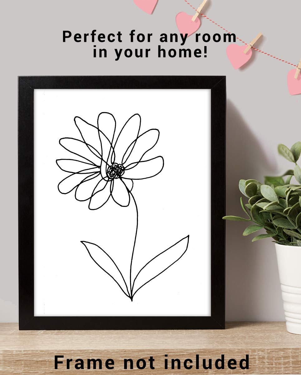 Daisy Flower Wall Art - 11x14 Unframed, Minimalist Black & White Decor Print - Makes a Great Gift Under $15 for Botanical, Floral Lovers
