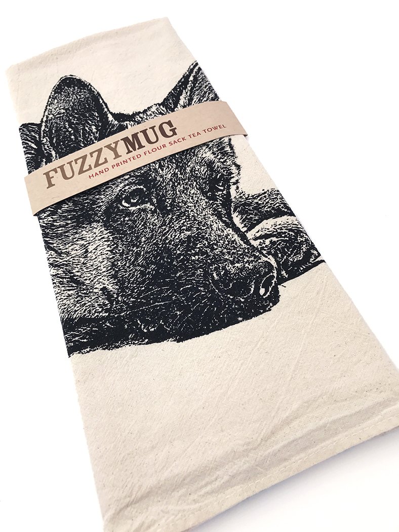 German Shepherd Tea Towel in Black - Hand Printed Flour Sack Tea Towel, Dish Towel, Kitchen Towel