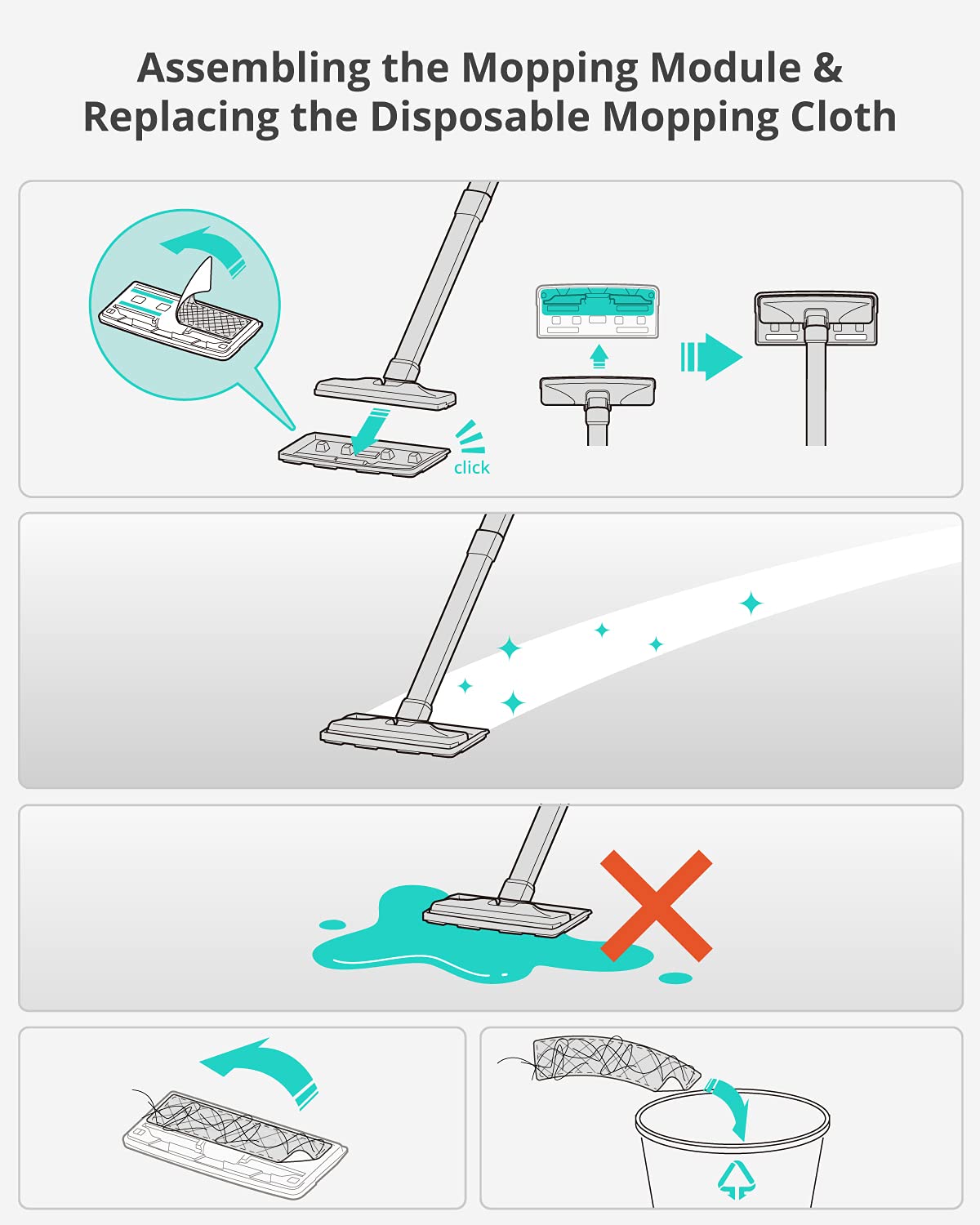 eufy HomeVac Disposable Replacement Mop Kit, HomeVac H30 Series Accessory, Includes 6 Module Attachments and 30 Disposable Cloths