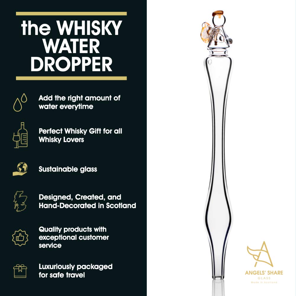 Glass Whiskey Water Dropper with a Glass Angel Top,Made in Scotland - Water Pipette for Scotch, Whiskey, Bourbon Gift, Whiskey Bar Accessory by Angels Share Glass