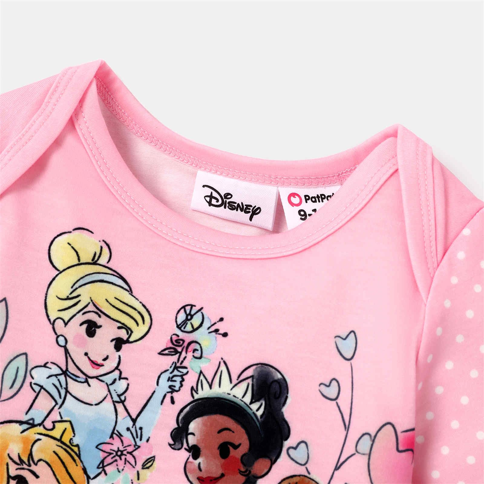 Disney Princess Baby Girl Bodysuit Cotton Flutter-sleeve Mesh Romper with Headband Set, Pink-2, 3-6 Months