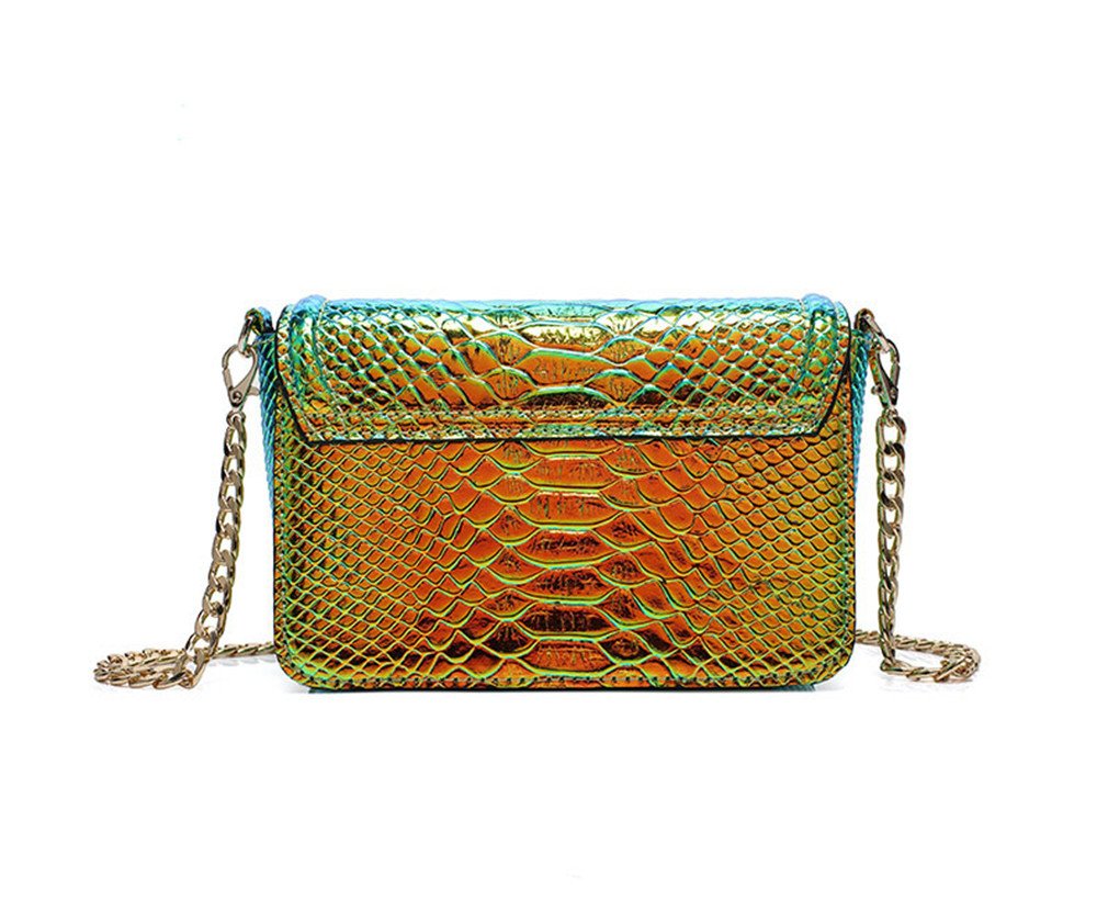 Yair Yangtz Holographic Snakeskin Crossbody Bag Shoulder Bag Women's Hologram Leather Purse (S Green)