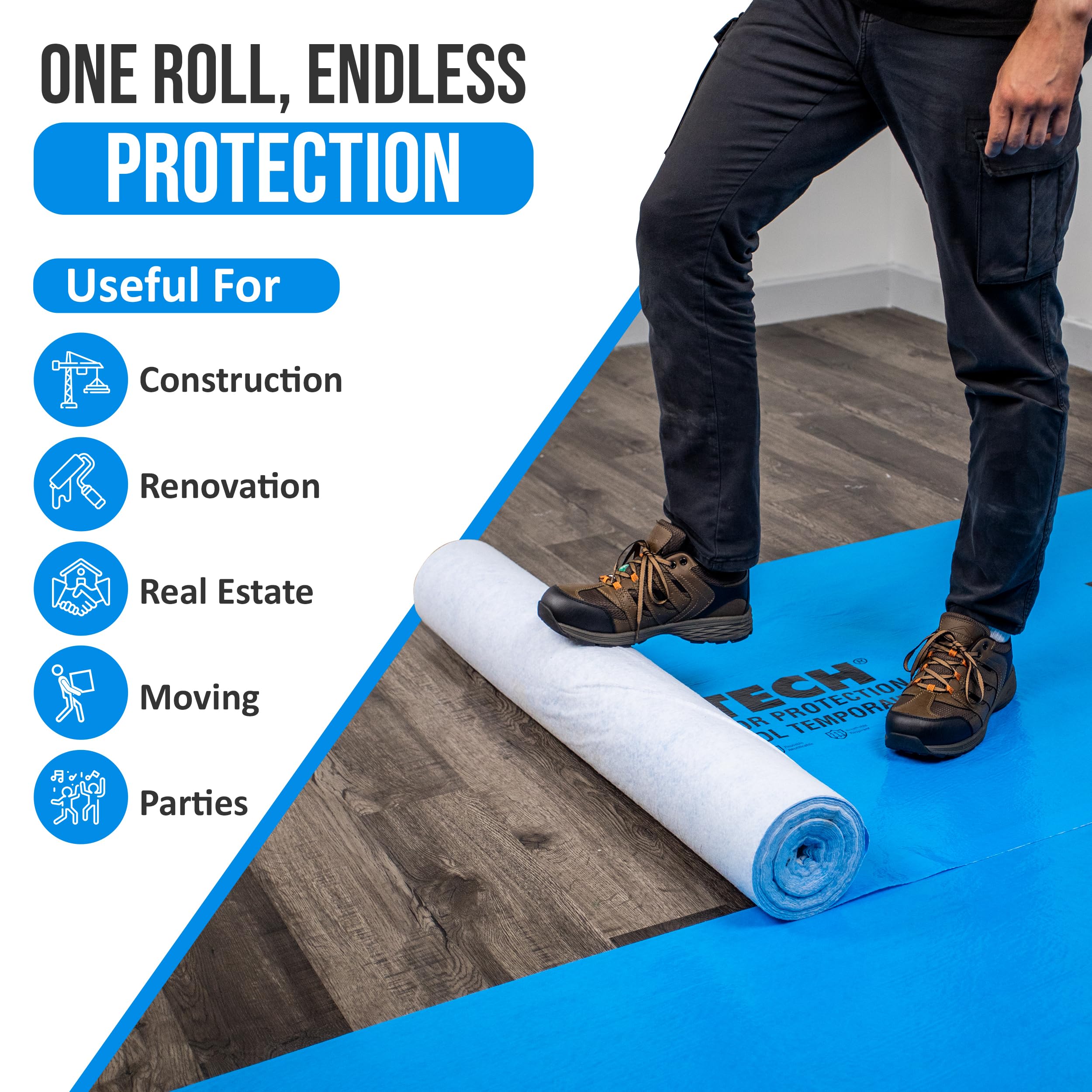 Temporary Floor Protection for Renovation, Painting, Construction - 40" x 90 ft, Covers 300 sqft