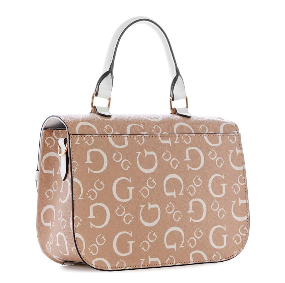 GUESS Women's Keston Caramel Tan Brown Logo Print Crossbody Bag Handbag Purse