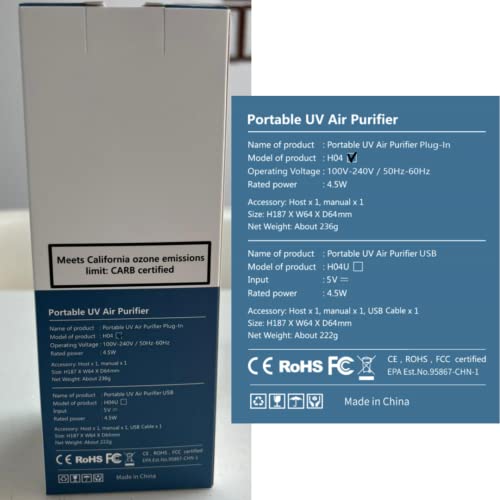 JETS AIR PRO Portable UV Air Sanitizer, AC Pluggable Air Purifier, Wall Plug-In, Air Purifier for Viruses, Germs, and Bacteria, Reduces Odors, UVC Light, Eliminate and Sanitize Germs and Airborne Pollutants. For home, car, office, hotel.