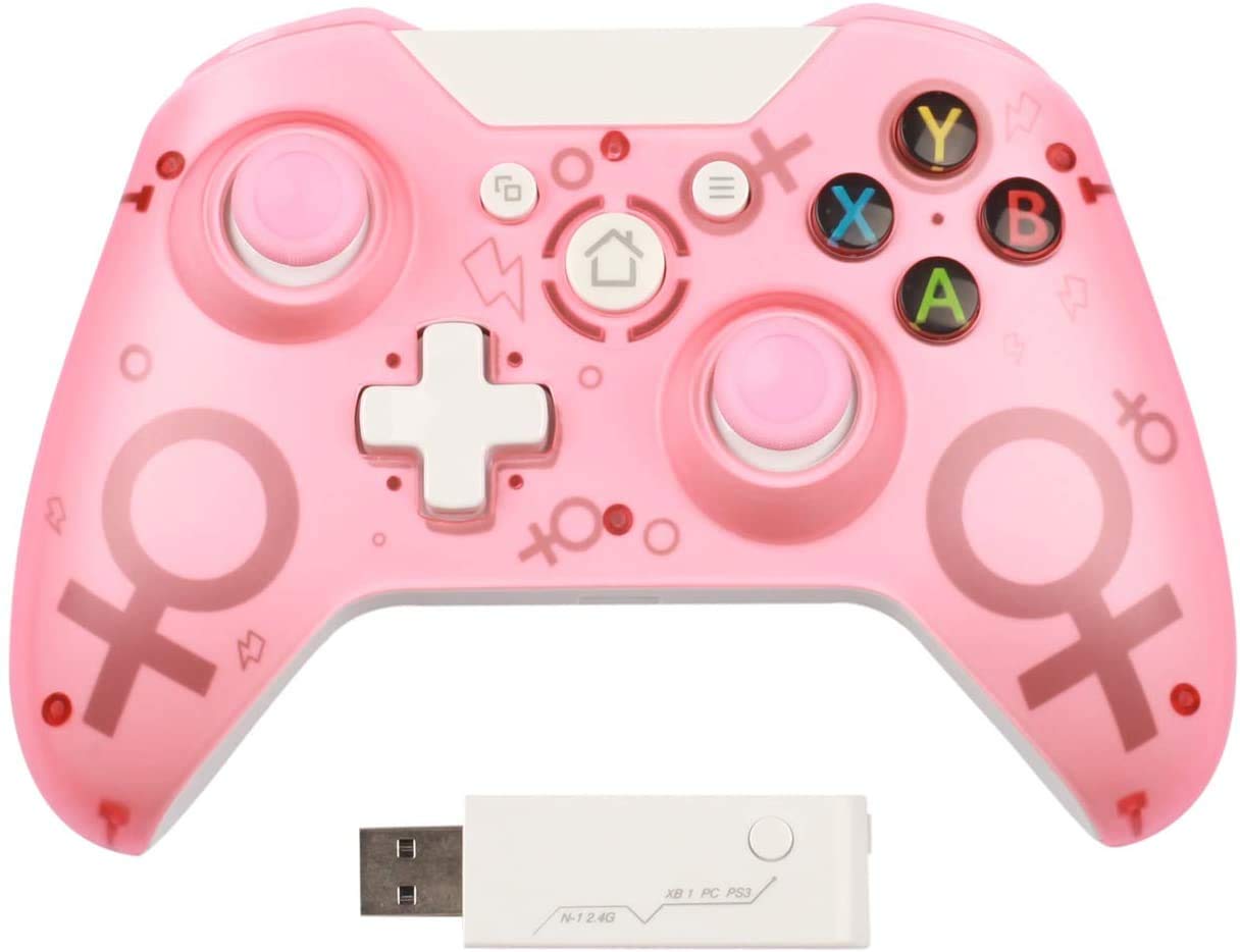 DRAGON SLAY N1 2.4GHz Wireless USB Game Controller for Xbox One, Xbox Series X, PS3, Windows PC, Dual Motor Vibration Gamepad (Pink)