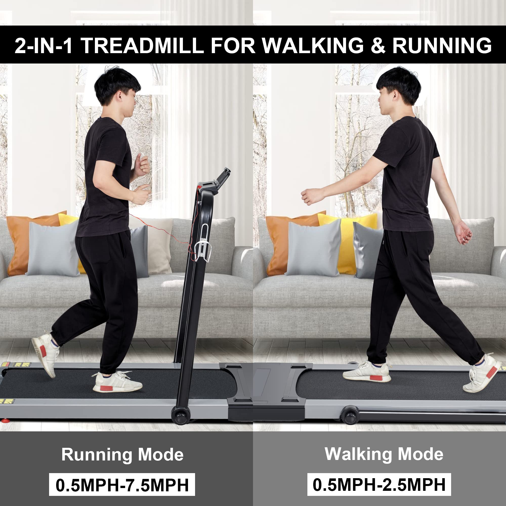 Foldable Treadmill Electric Treadmill Running Machine 17" Wide 3 Levels Manual Incline 0.5 HP Power 15Preset Program Max Speed 8.5MPH with Large Display & Cup Holder for Home &Gym