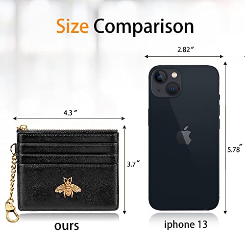 seavilia Card Holder Keychain Wallet for Women/Men with ID Window Rfid Coin Purse Bee Gifts Slim Minimalist Small Wallet