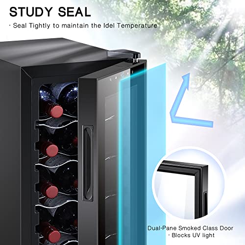 STAIGIS 12 Bottle Compressor Wine Cooler Refrigerator, Small Freestanding Wine Fridge for Red, White and Champagne, Mini Fridge with 40-66F Digital Temperature Control Glass Door