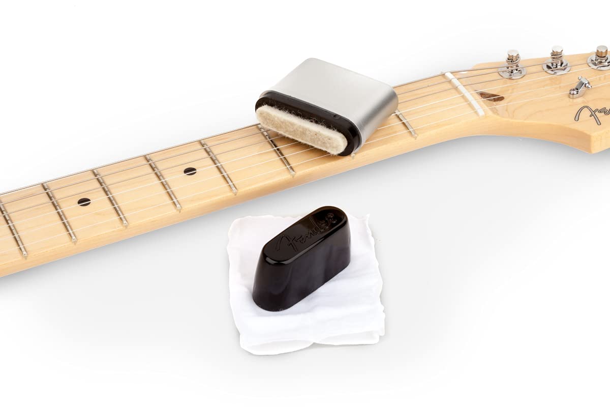 Fender Guitar Super Care Kit Bundle with Speed Stick String Cleaner, Custom Shop Deluxe Guitar Care System 4 Pack, Super-Soft Dual-Sided Microfiber Cloth, and Fender Factory Microfiber Cloth