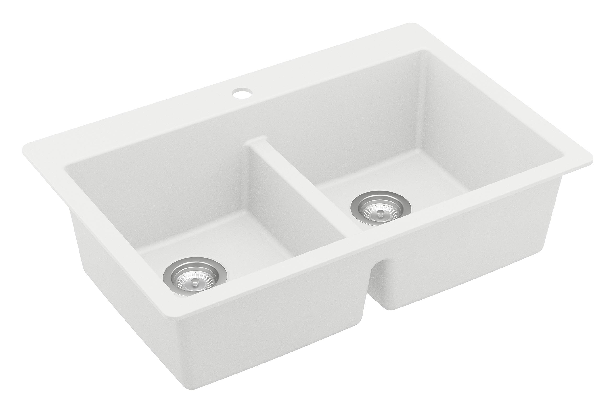 Karran QT-810 33" Top Mount Double Equal Bowl Quartz Kitchen Sink in White