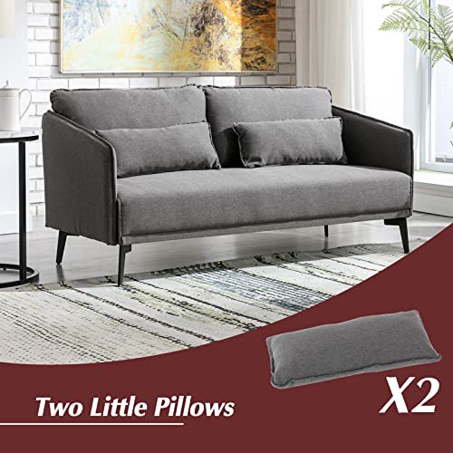 Upholstered Modern Loveseat Sofa Couch, Mini Couch with 2 Pillows and Metal Legs, 58" W Fabric Comfy Couches Furniture for Living Room, Bedroom, Compact Small Space, Apartment, Office (Grey)