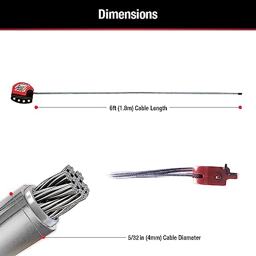 Master Lock S806 Adjustable Lockout Tagout Steel Cable, 5/32" Diameter, Black/Red