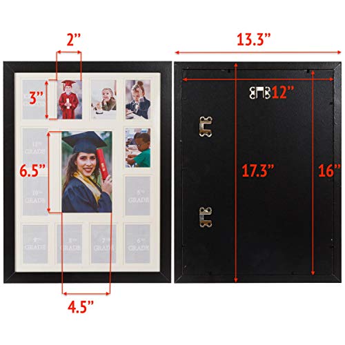 WOOD SIDE ORBIS School Years Picture Days Collage Frame with Double White Mat, Displays One 5x7 Photo and Twelve 2.5x3.5 Pictures, Landscape, Portrait, K-12 Keepsake
