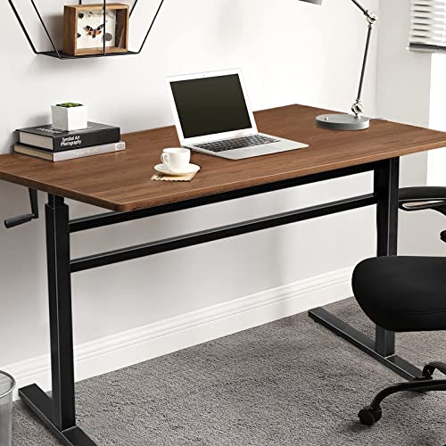 ERGO COMFY Manual Height Adjustable Standing Desk, 48 x 24 Inch Hand Crank Standing Desk with One-Piece Table Top, Sit Stand up Rising Desk, Home Office Computer Workstation, Walnut and Black