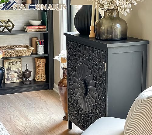 MAISON ARTS Black Accent Cabinet with Doors Distressed Storage Cabinet Farmhouse Cabinet Kitchen Bar Wine Cabinet Solid Wood Frame for Entryway Living Room Bedroom