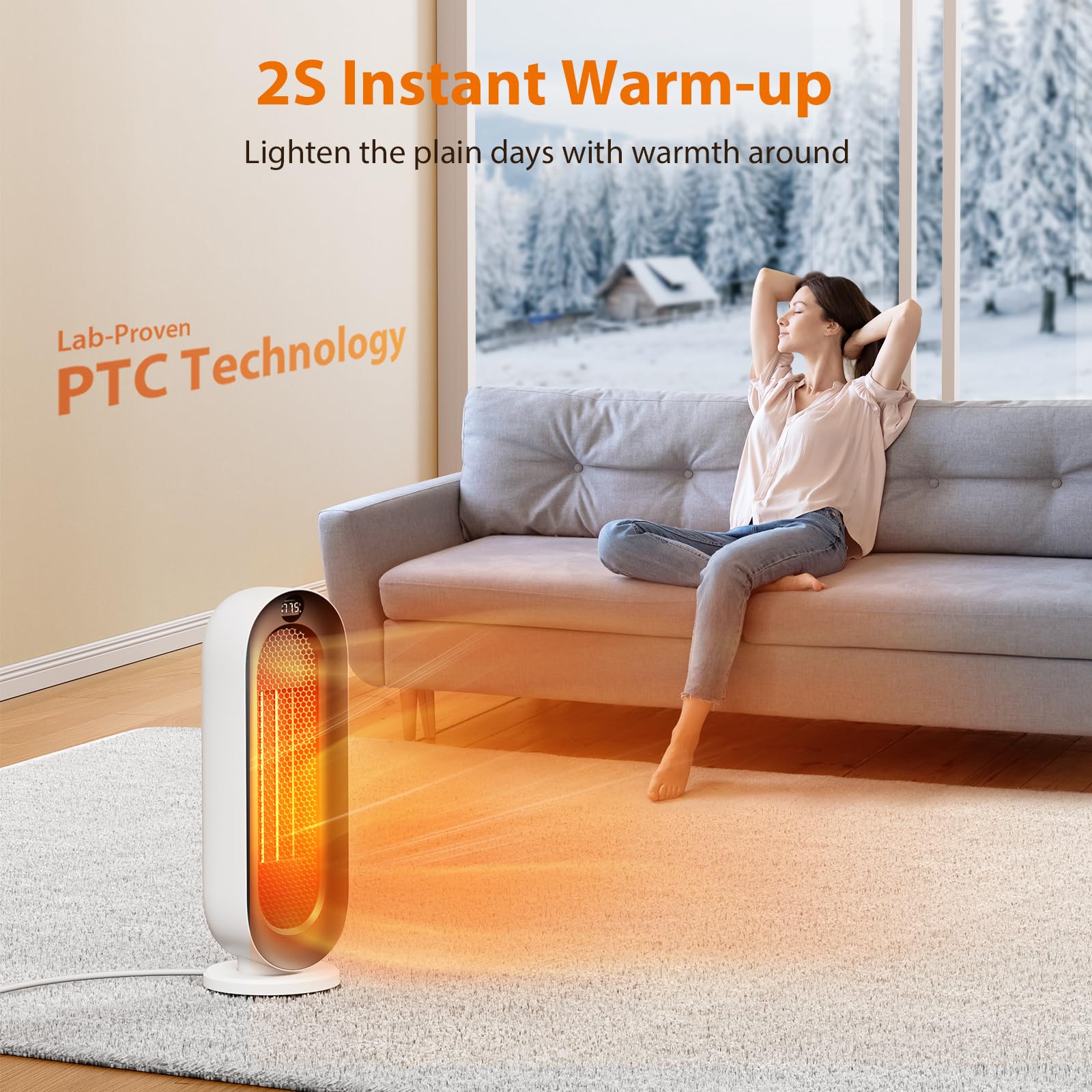 Electric Space Heater for Indoor Use – Ilake 90° Oscillating Space Heater with Remote & Thermostat, Digital Display,12H Timer, 1500W Energy Efficient, Small Space Heater for Office Home Basement Gift