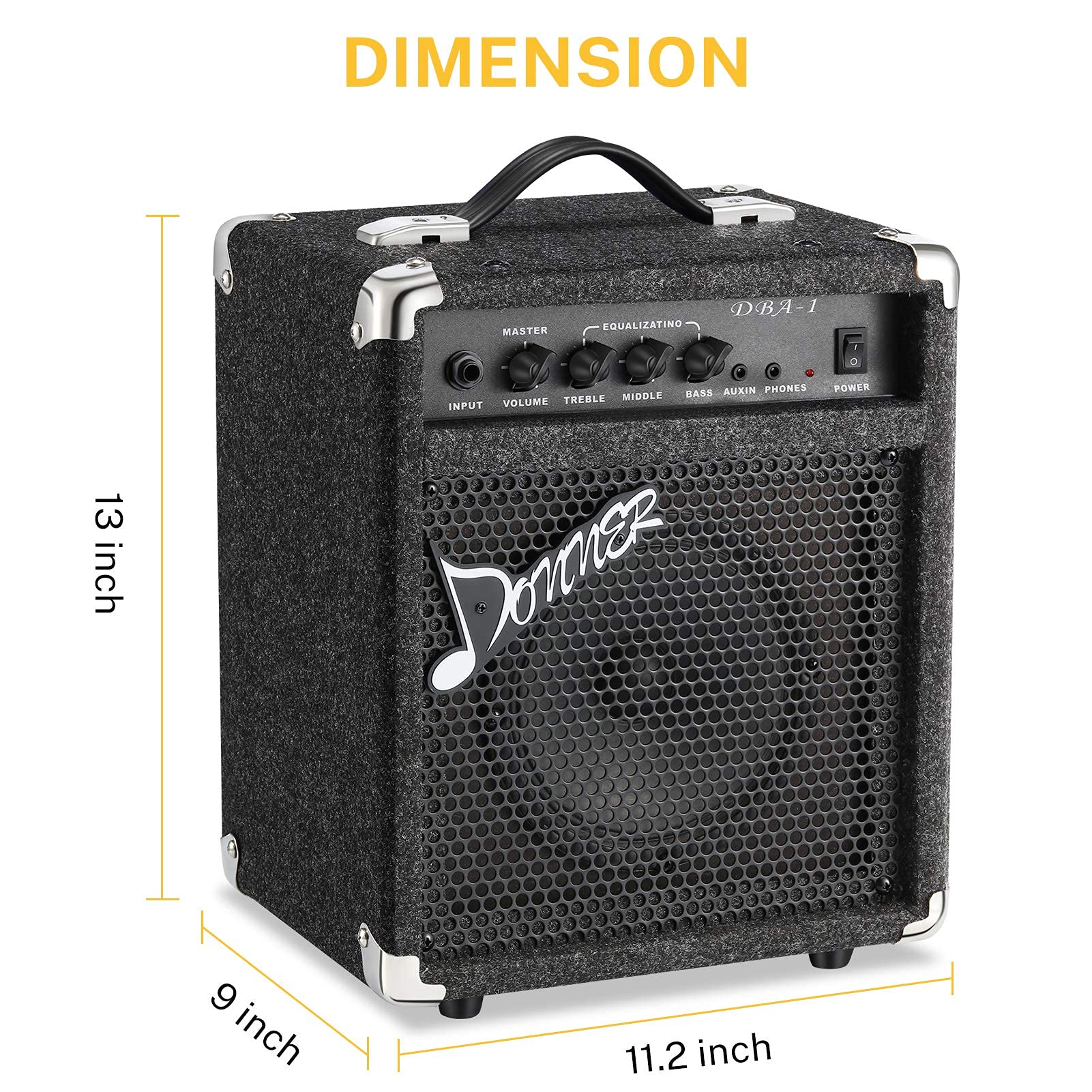Donner Bass Amp 15W Bass Guitar Amplifier DBA-1 & Electric Guitar Cable 10 ft