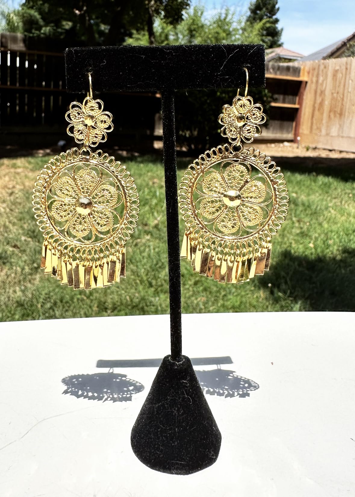 Folklorico Mexican Gold Earrings, Full Flower (Medium) Earrings, Day of the Dead, Mexican Earrings, Flower Earrings