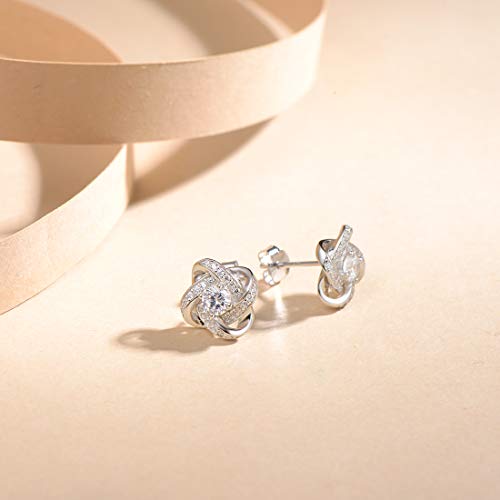 FANCIME White Gold Plated Real Sterling Silver Hypoallergenic Stunning Cubic Zirconia CZs Big/Large Daith Flower Knot Studs Earrings For Women Wedding Bridal,Size 12mm