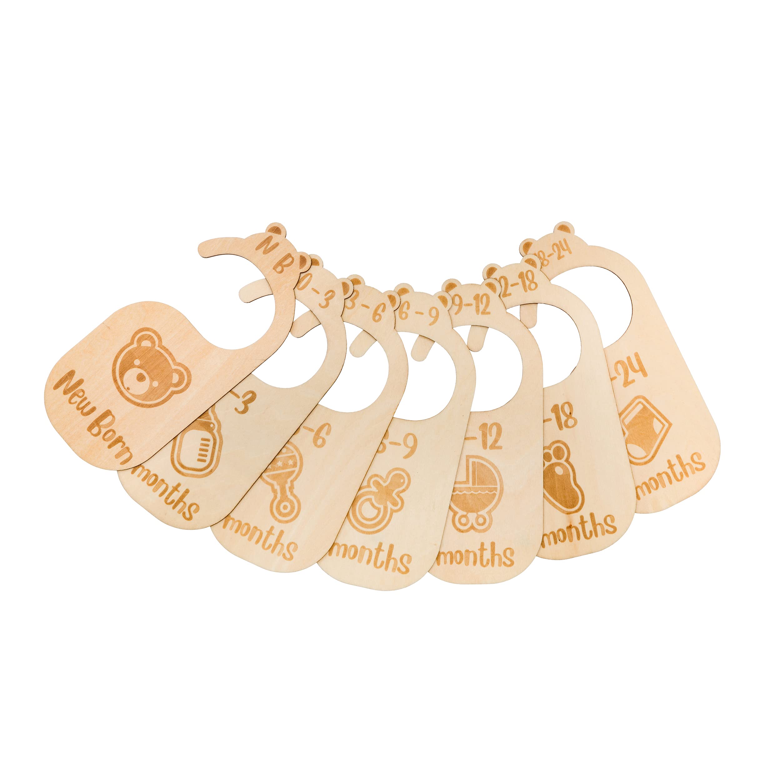 RubyRoo Baby Closet Dividers - Nursery Closet Organizer Hangers for Baby Clothing - Premium Wood Infant Size Age Hanging Closet Organizer - Kid Closet Decor - Engraved Style